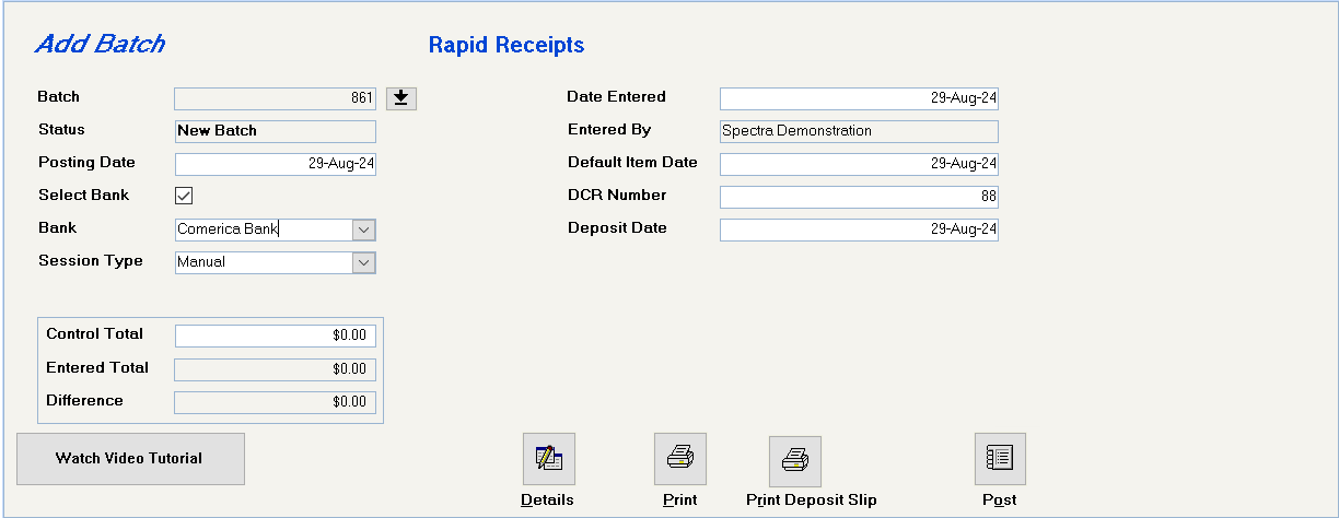 Rapid Entry Receipts